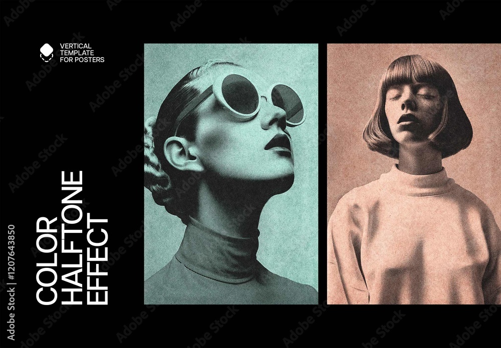 Retro Colorful Halftone Poster Photo Effect Mockup Stock Template ...