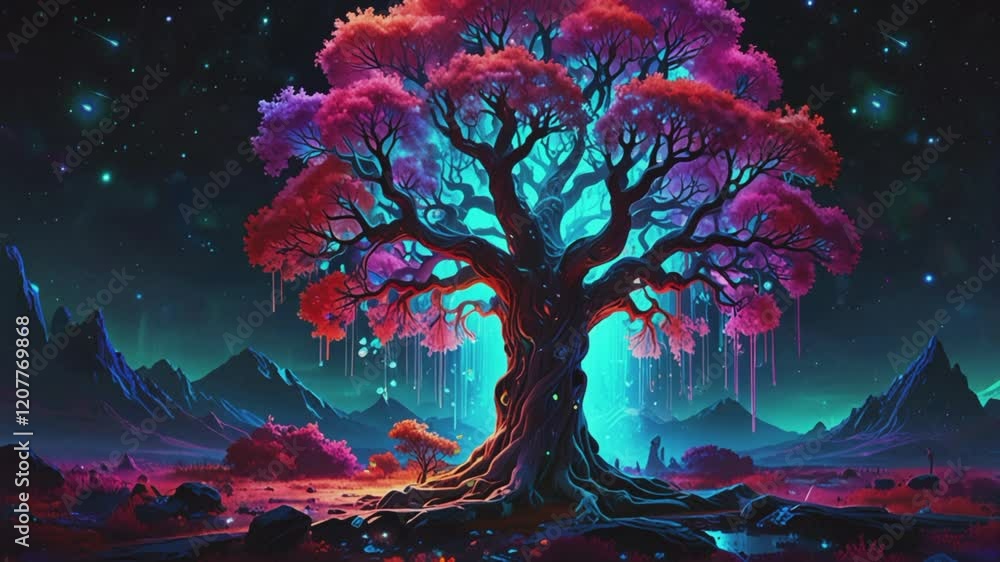 dense trees on an outer space planet, 4K seamless looping virtual video ...