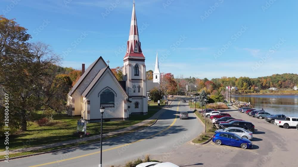 Cinematic Aerial Views Of The Famous Three Churches Of Mahoney Bay In ...