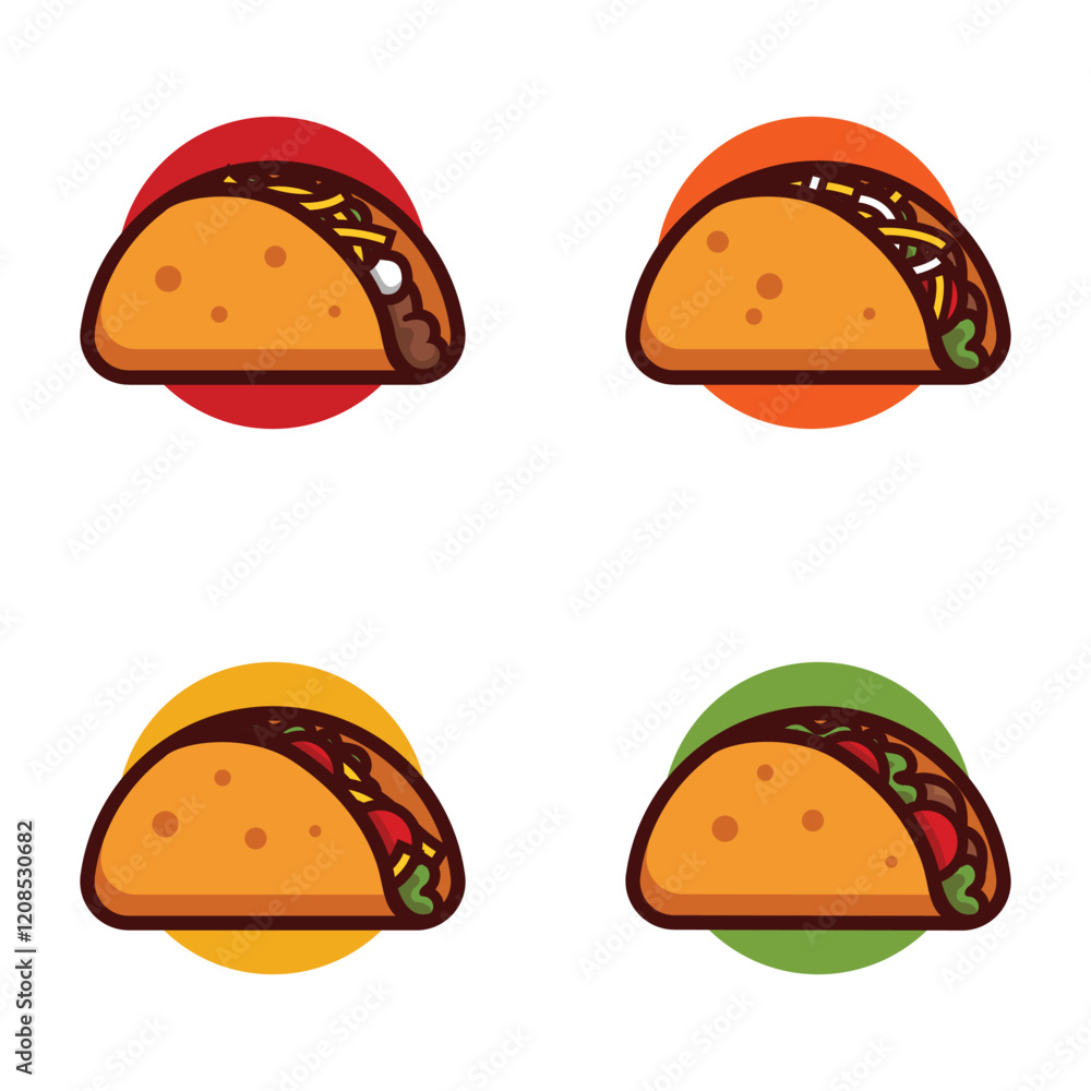 Poster 4 types of tacos, taco vector illustration, isolated on white ...