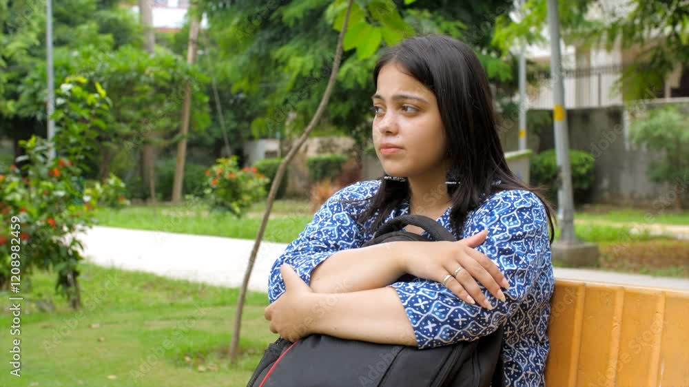 Indian girl looking scared and sad - looking away depression mental ...