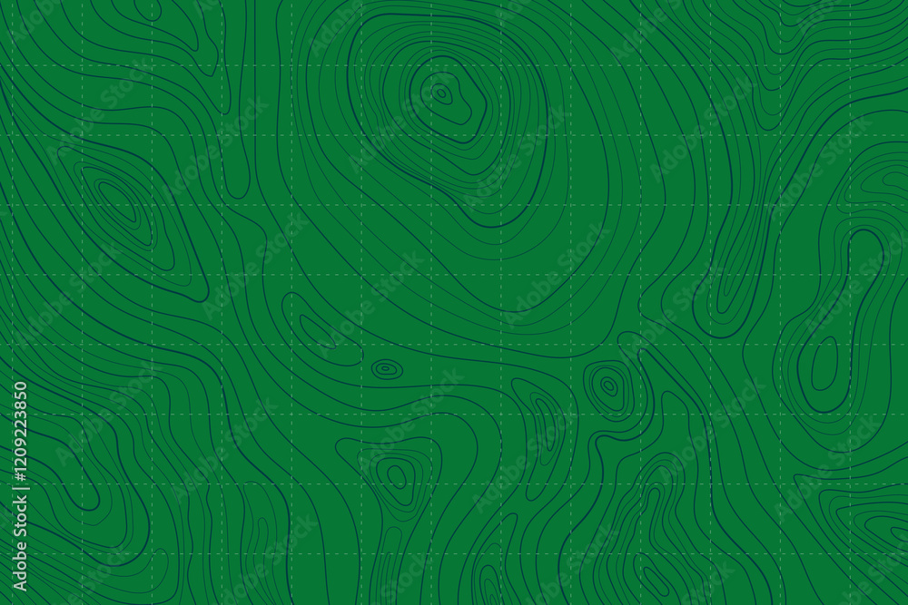 Poster Topographic Green Landscape Map with Grid and Lines, Outline ...