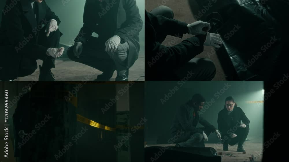 Split screen of young skilled Caucasian female detective and young ...