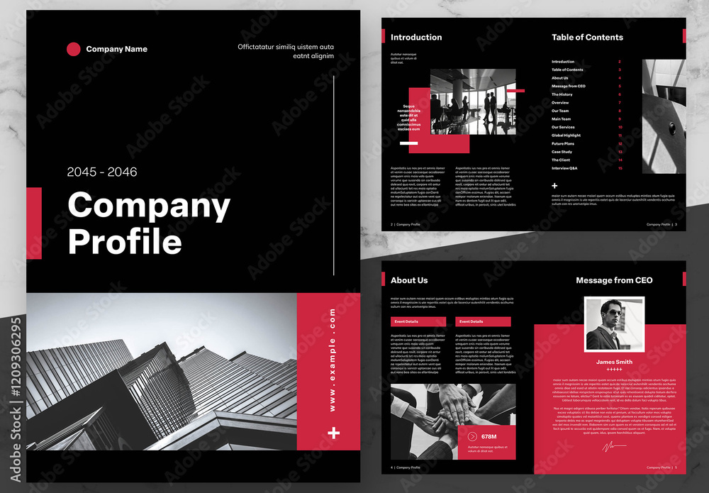 Red And Black Company Profile Stock Template | Adobe Stock