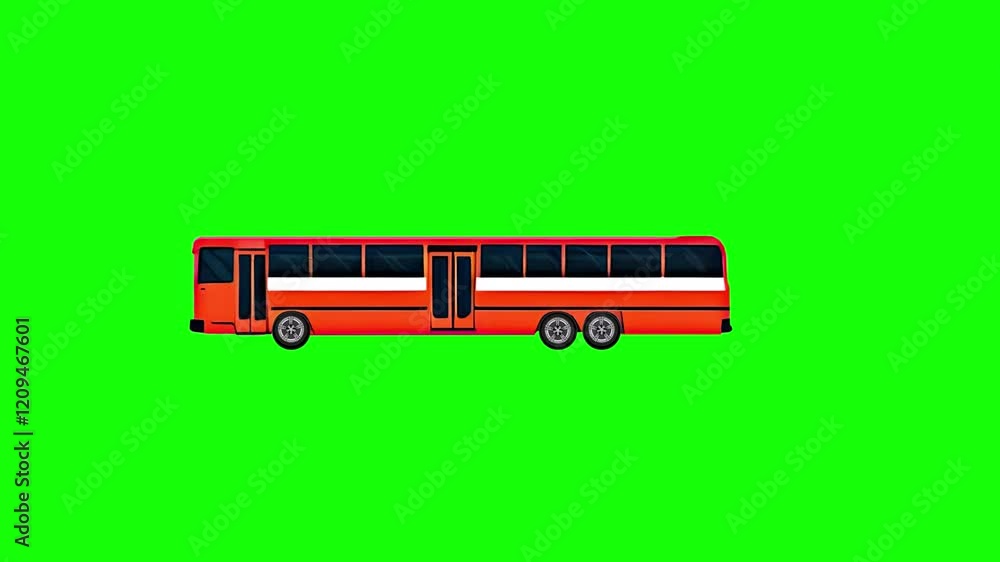 Intercity sleeping bus , bright colors, side view, animation, green ...
