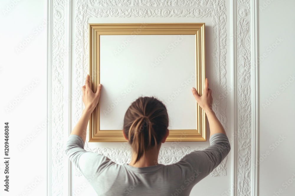Photo & Art Print The housekeeper is attaching empty picture frames to ...