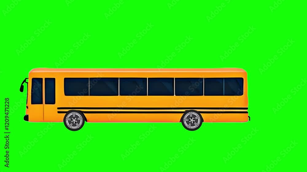 Yellow bus for cartoon, side view, animation, green screen,cartoon ...