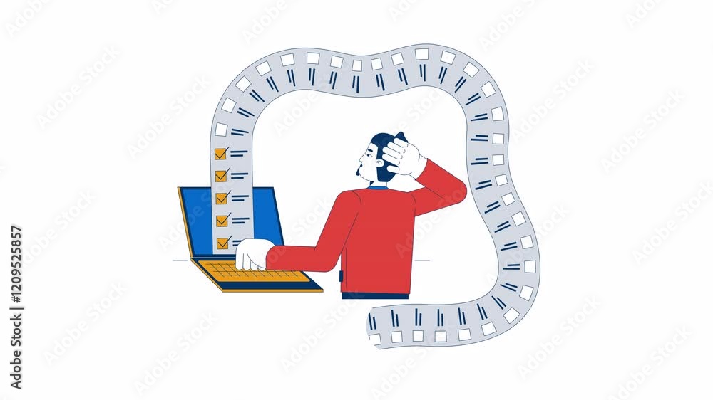 Long list tasks is overwhelming 2D animation. Endless work. Overload ...