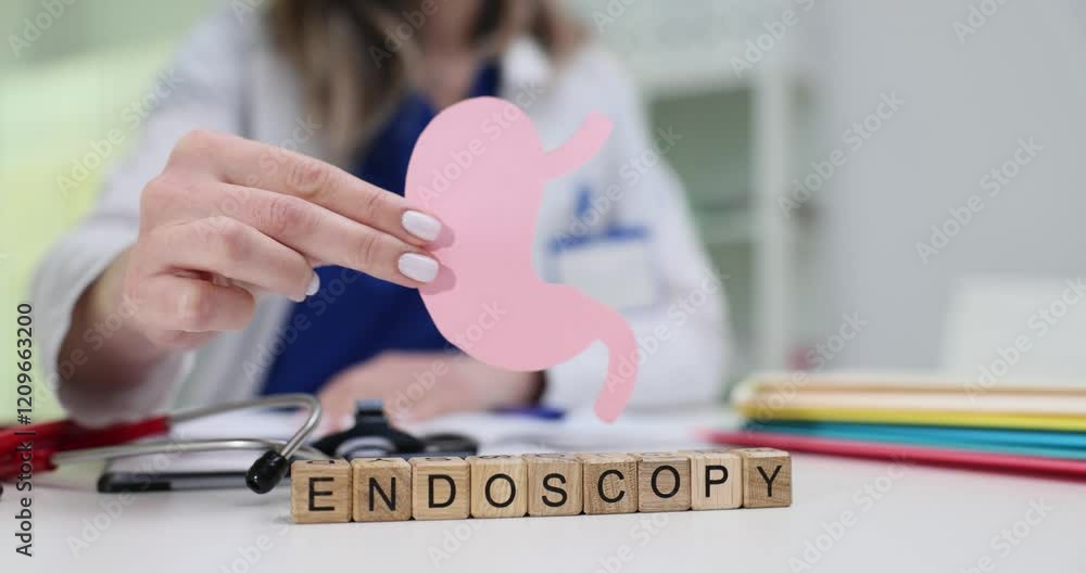 A visual representation of an endoscopy procedure featuring a detailed ...
