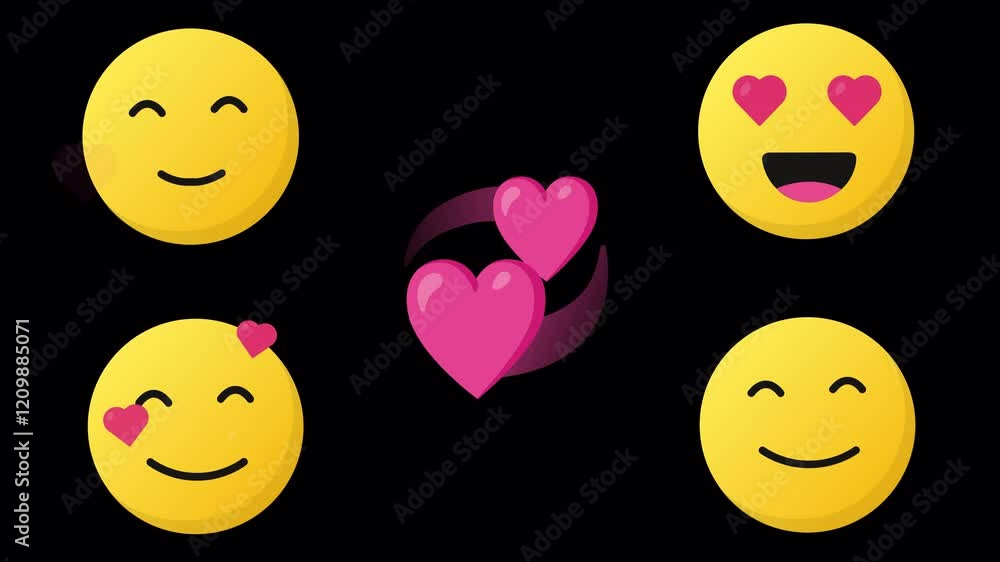 Vidéo Stock Hearts face emoji and like set 4K animations. Transparent ...