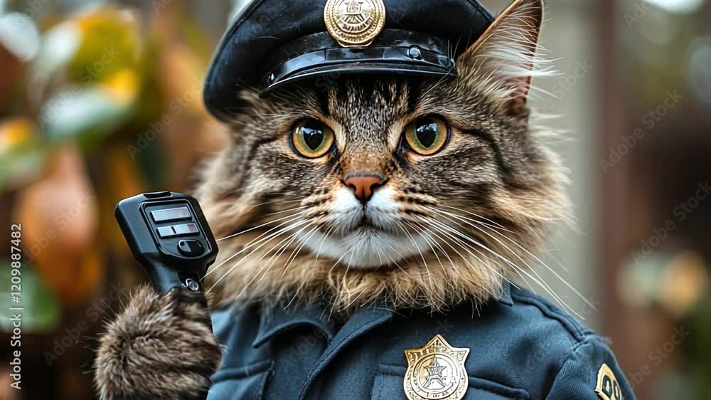 Officer Meowser: A playful image of a Maine Coon cat dressed in a ...
