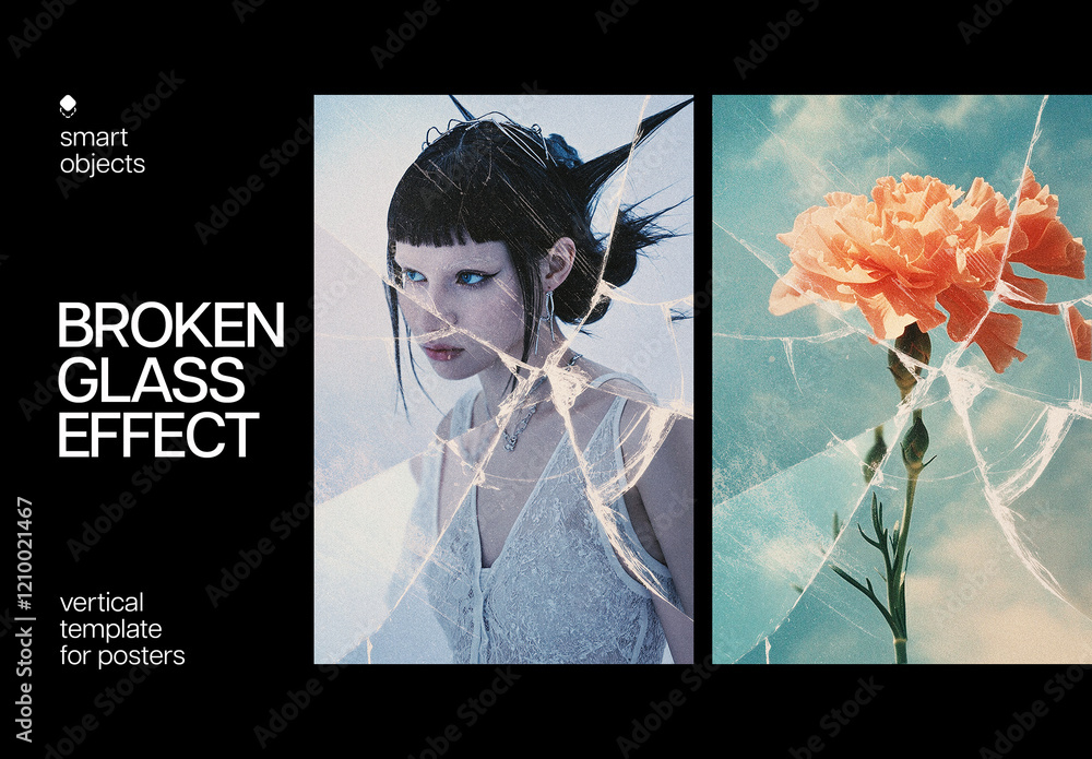 Broken Glass Shards Poster Photo Effect Mockup Stock Template | Adobe Stock