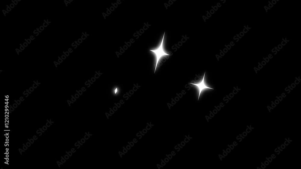 Sparkling twinkling stars Shine animation on black screen background. Magic flash or glitter ...
