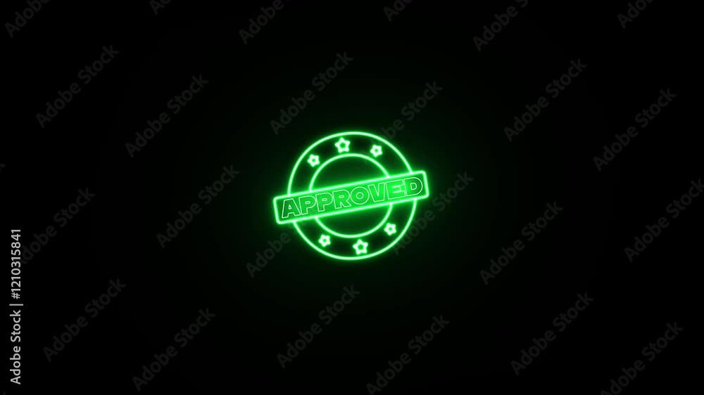 Neon glowing Approved stamp animation on the black background. Rubber ...