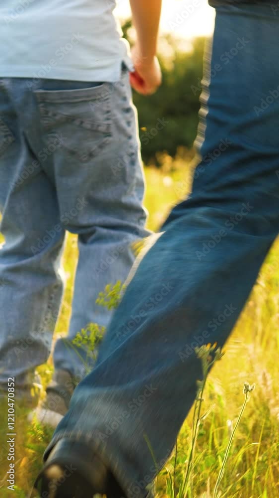 Stockvideon father child kid running green summer meadow, many children ...