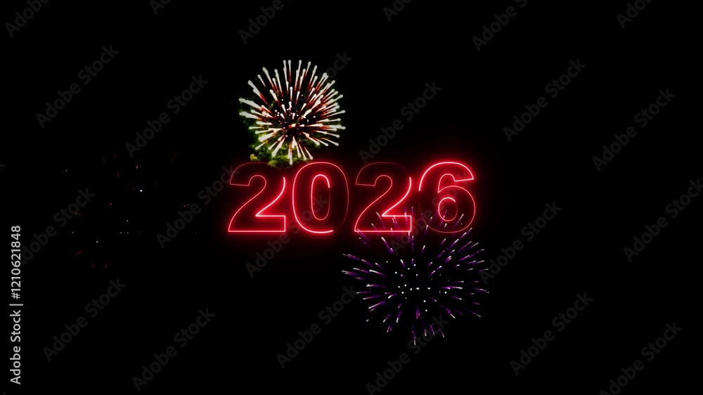 New Year 2026 animation. 2026 number neon text black background ...
