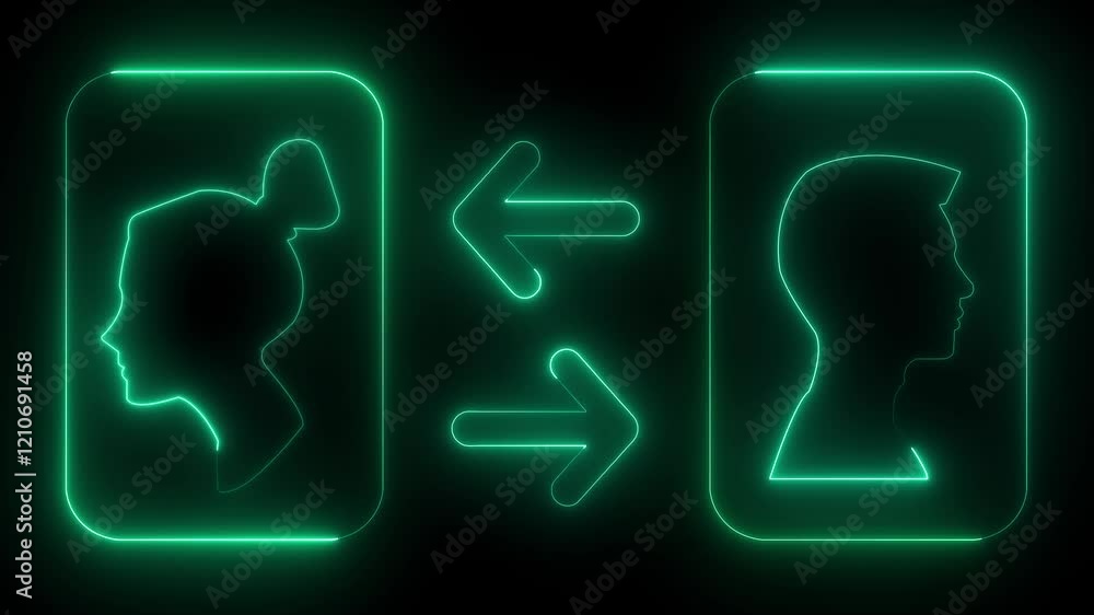 Man and women toilet signs in neon lights animation. Flicker, In - Out ...