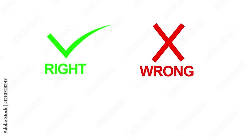 Tick or check mark and cross mark signs icon animation. False and true, right and wrong. Correct ...