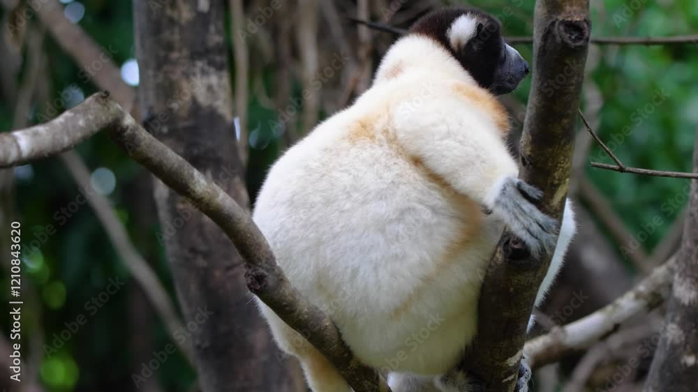 Footage of an endangered crowned sifaka (Propithecus coronatus) at ...