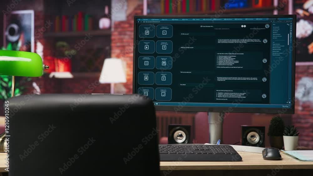 Vidéo Stock AI LLM chatbot answering user prompts using predictive technology in home office ...