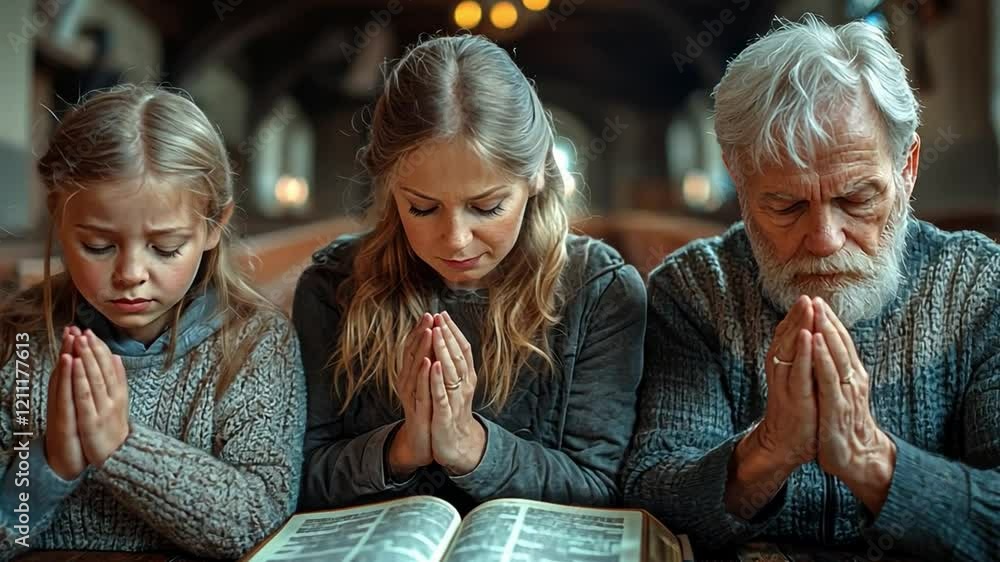 Family Prayer: A serene image of a multigenerational family—grandmother ...