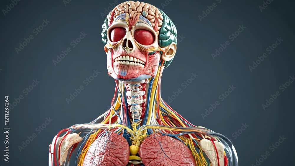 Detailed anatomical model of the human body highlighting internal ...