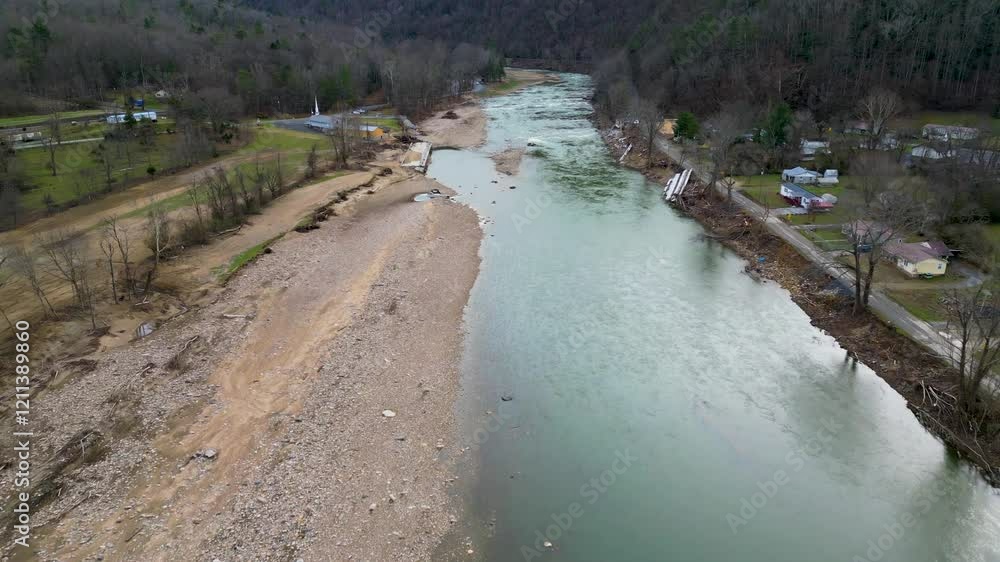 4K Aerial Drone Video of Washed Out Bridge Across the Nolichucky River ...