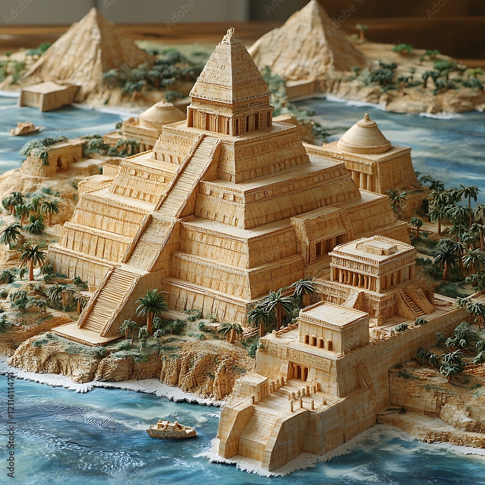 Poster Papercraft ancient civilizations, intricate 3D paper models ...