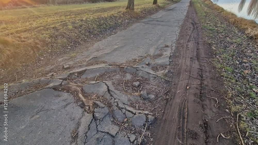 asphalt pavement is built too close to the old poplars, which gradually ...
