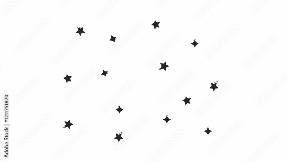 Multiple twinkling stars scattered across outline hand drawn 2D object ...