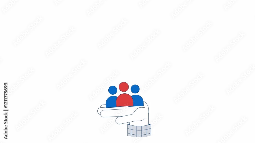 Hand holding three symbolic human figures 2D animation. Supporting ...