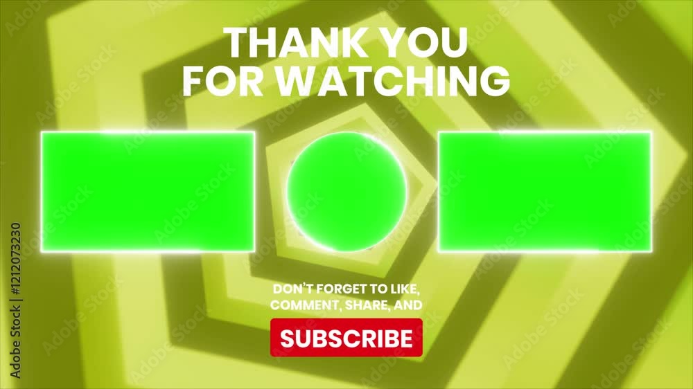 Modern vibrant end screen animation with green screen placeholders for ...