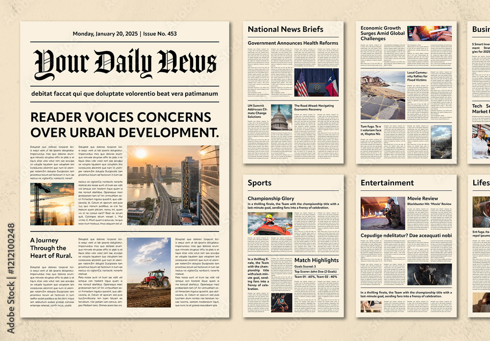 Classic Vintage Newspaper Design Template Stock Template | Adobe Stock