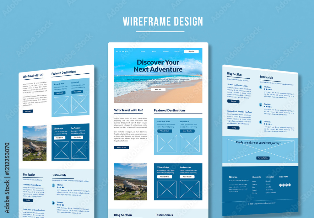 Travel Agency Landing Page Wireframe Stock Template | Adobe Stock