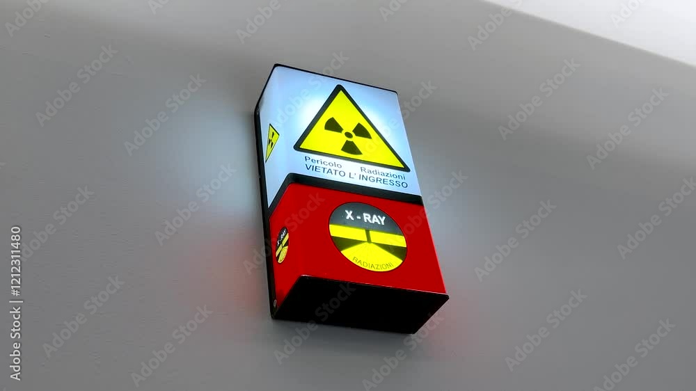 Warning signs radiation danger flashing in room where x-ray equipment ...