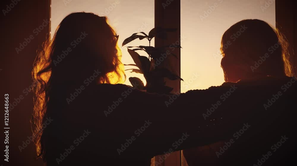 Two person dark shadow silhouette family concept care love. young woman ...