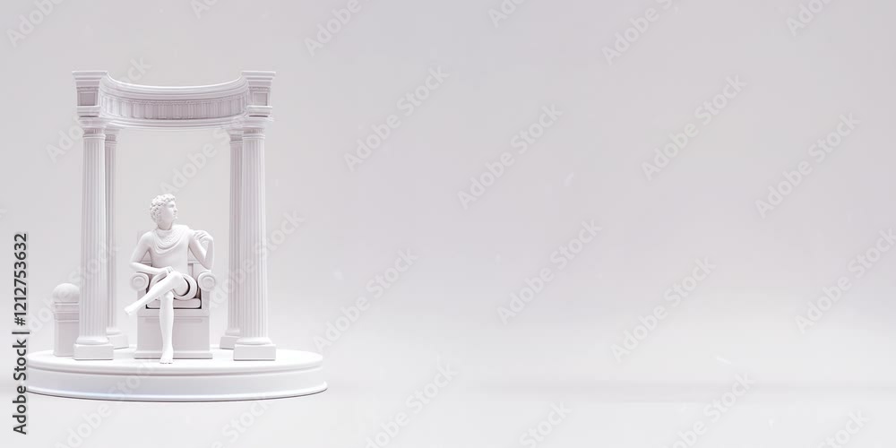 A statue of a modern thinking man in column building , modern ...