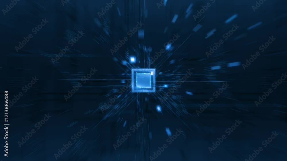 High-tech processor startup animation, concept animation shows the process of turning on the CPU ...