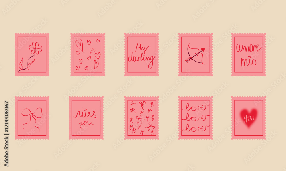 Poster love stamps, love stickers, declaration of love, cute stamps ...