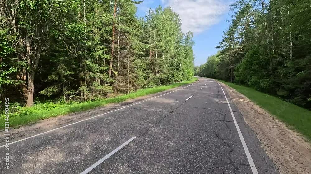Landscape and view of the road in motion. Driving a car on the road at ...