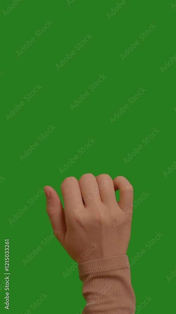 Vertical Screen: Woman clicking her finger in various places on a green ...