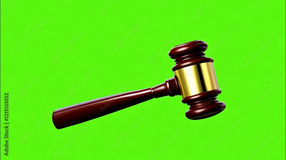 realistic animation of judge's gavel hitting sound block on green ...