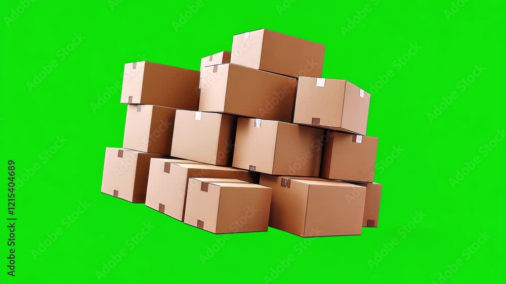 A collection of cardboard boxes is neatly stacked in various ...