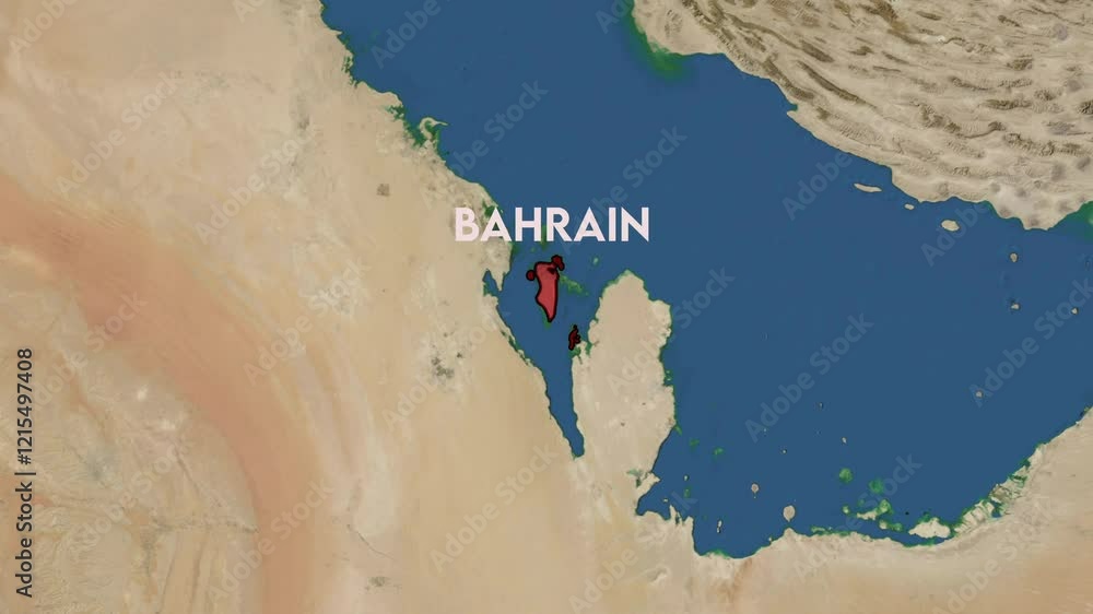 Zoom from Earth to Bahrain. World map animation with country borders ...