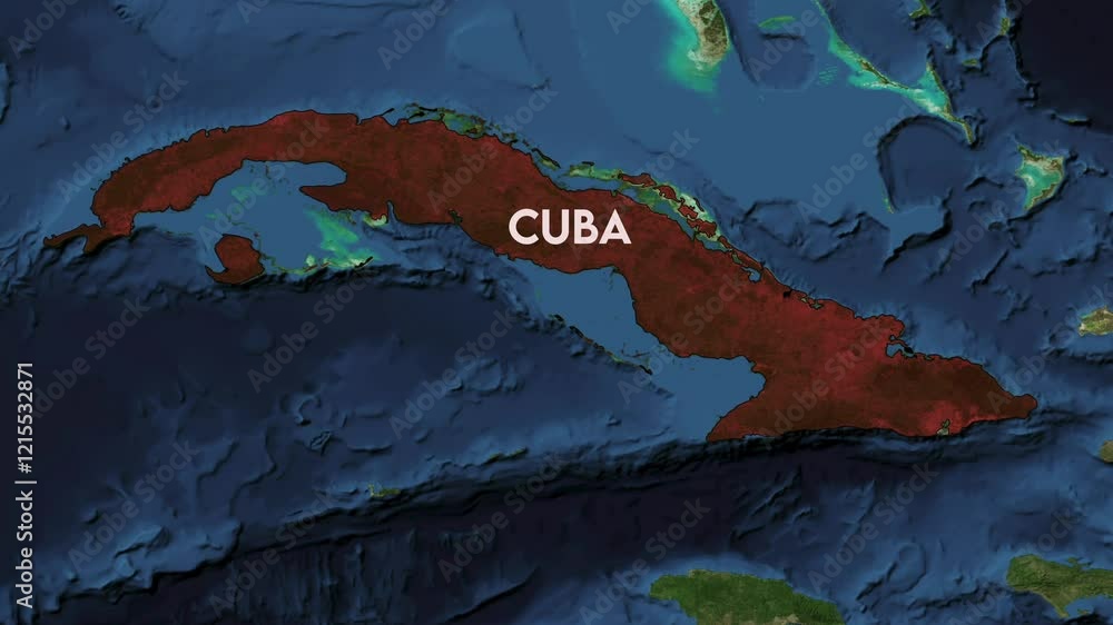 Zoom from Earth to Cuba. World map animation with country borders ...