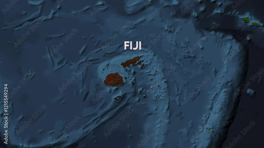 Zoom from Earth to Fiji. World map animation with country borders ...