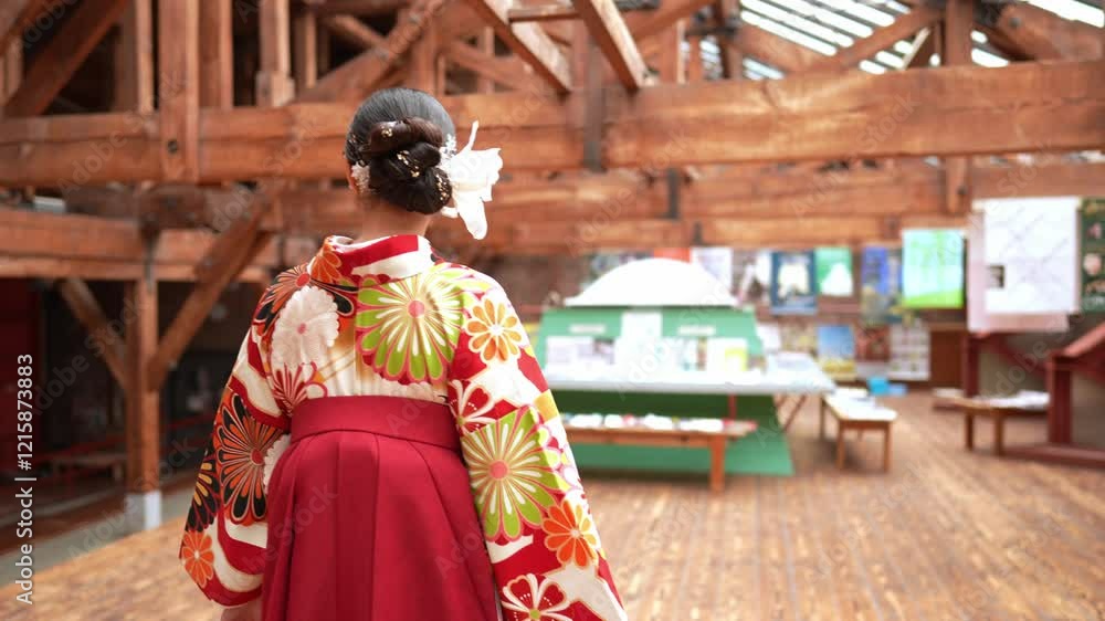 Young woman in her twenties wearing hakama (kimono), traditional ...