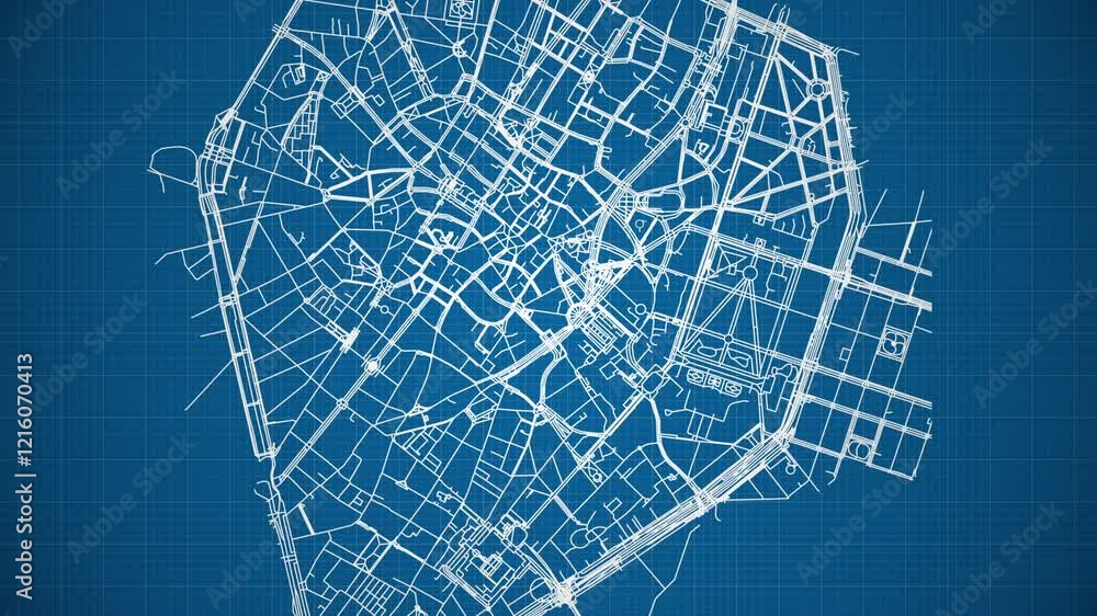 Ink reveal animation of Brussels city, Belgium, grid map. Aerial top ...