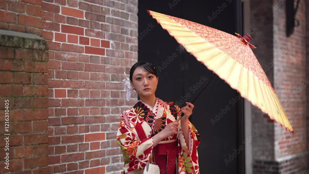 Young women in their 20s wear traditional hakama (kimono) in Japan ...