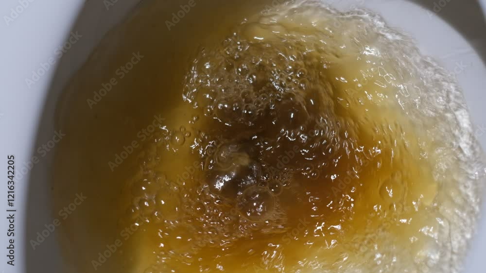 Flushing dirty poop toilet with foam-covered water surface, showcasing ...